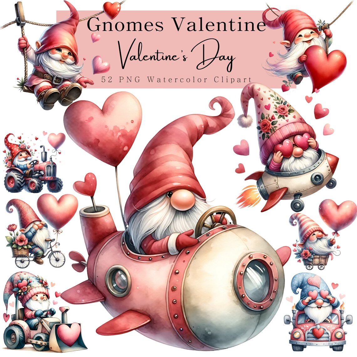 Cute Gnome Valentine, Gnome Clipart PNG, Gnome Watercolor, Valentines ...