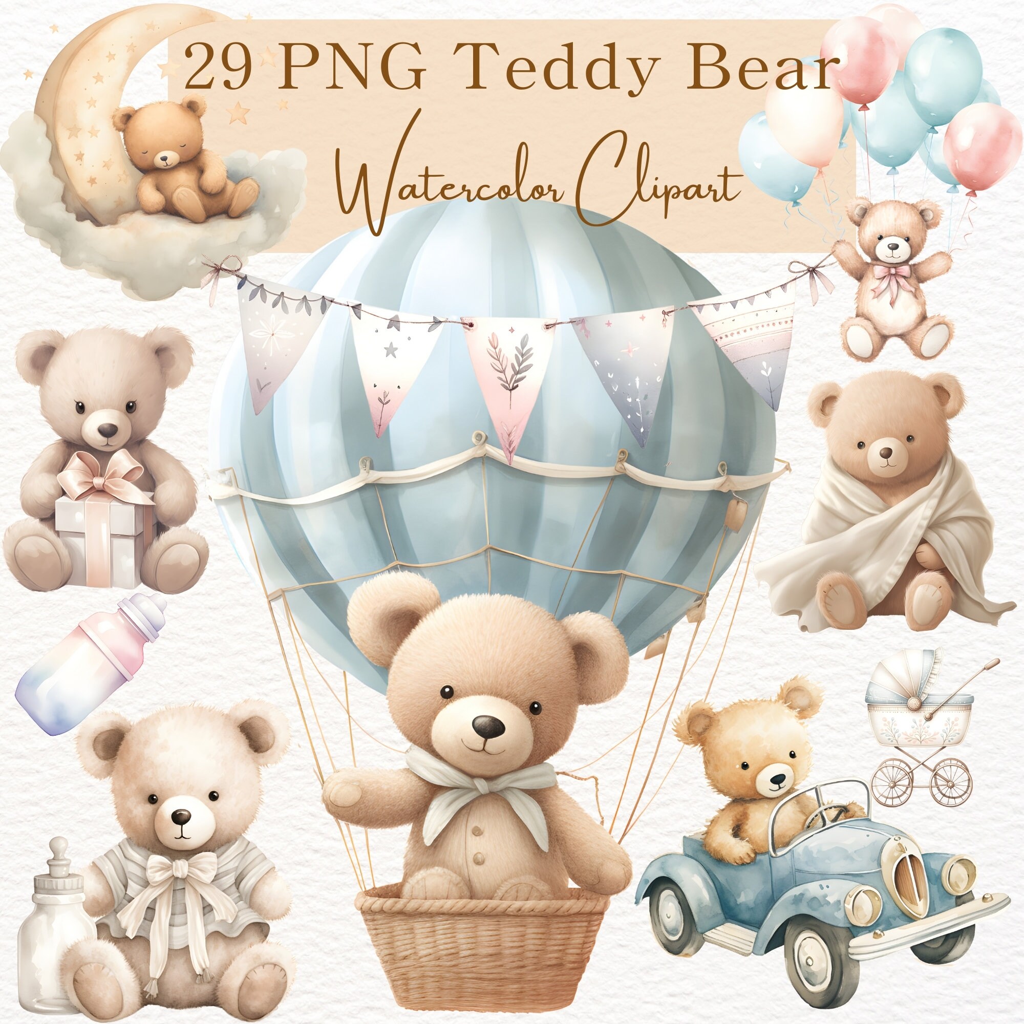 Teddy Bear Baby Shower, Teddy Bear Pattern, Baby Shower Watercolor ...