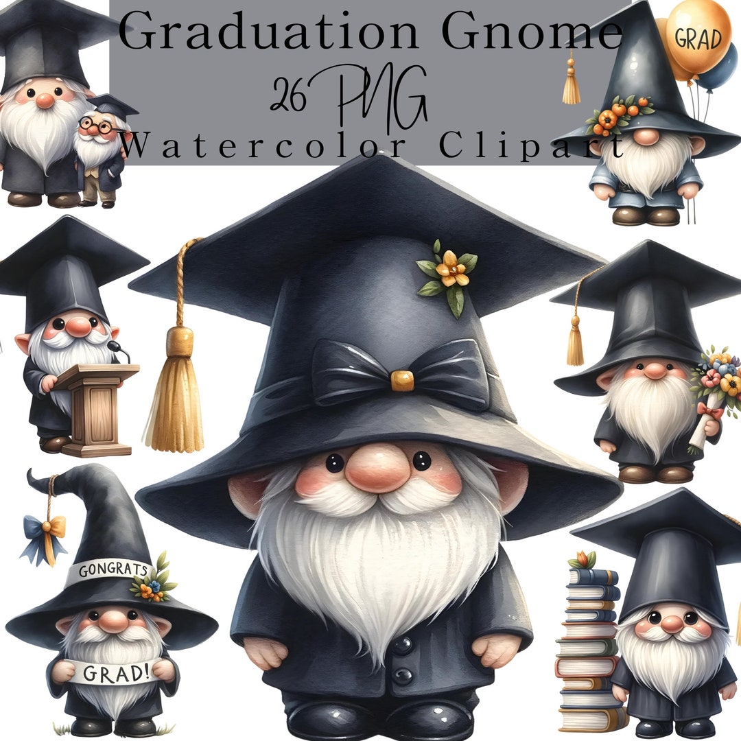 Graduation Gnome Clipart, Watercolor Gnome Digital Download for ...