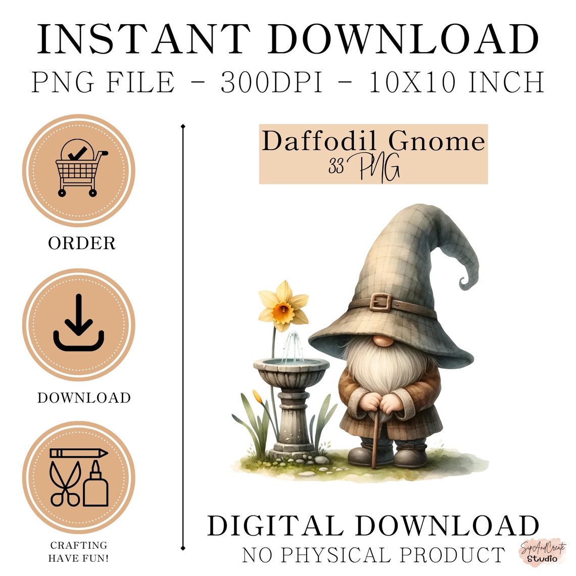 Daffodil Gnome Watercolor Clipart, Spring Flora, Digital Download, Cute Garden Gnome Clipart for ...