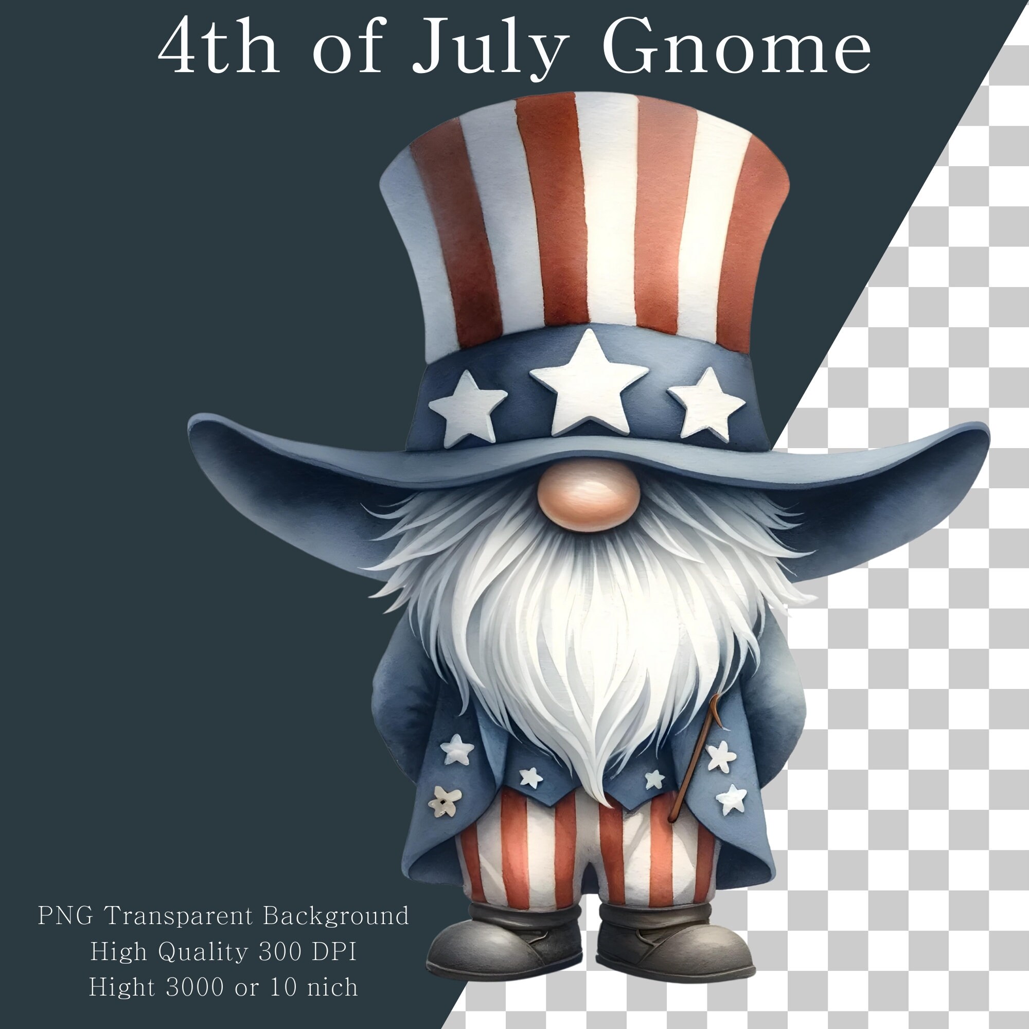 4th of July Gnome Clipart: Watercolor Patriotic Graphics, Independence ...