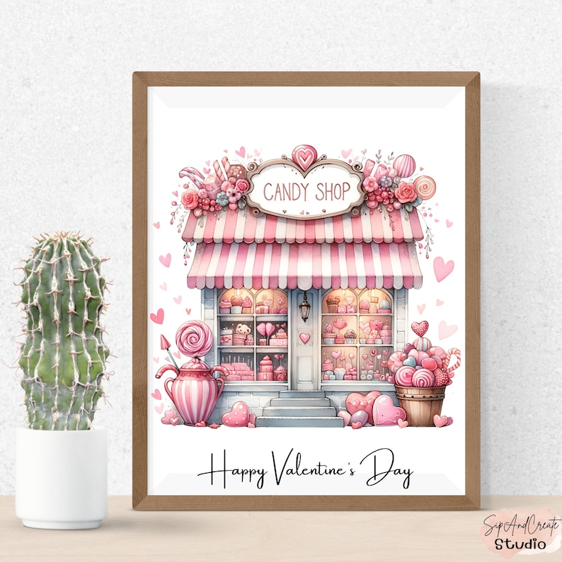 Valentine Candy Shop Watercolor Clipart: Heart Love PNG (digital ...