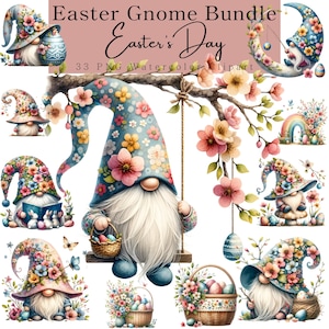 Easter Gnome Clipart Bundle, Watercolor Spring Flower, Digital Download ...