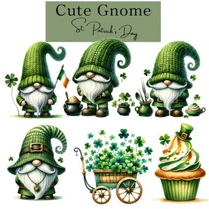St Patricks Day Gnomes Clipart, Cute Shamrock Clipart, Watercolor ...