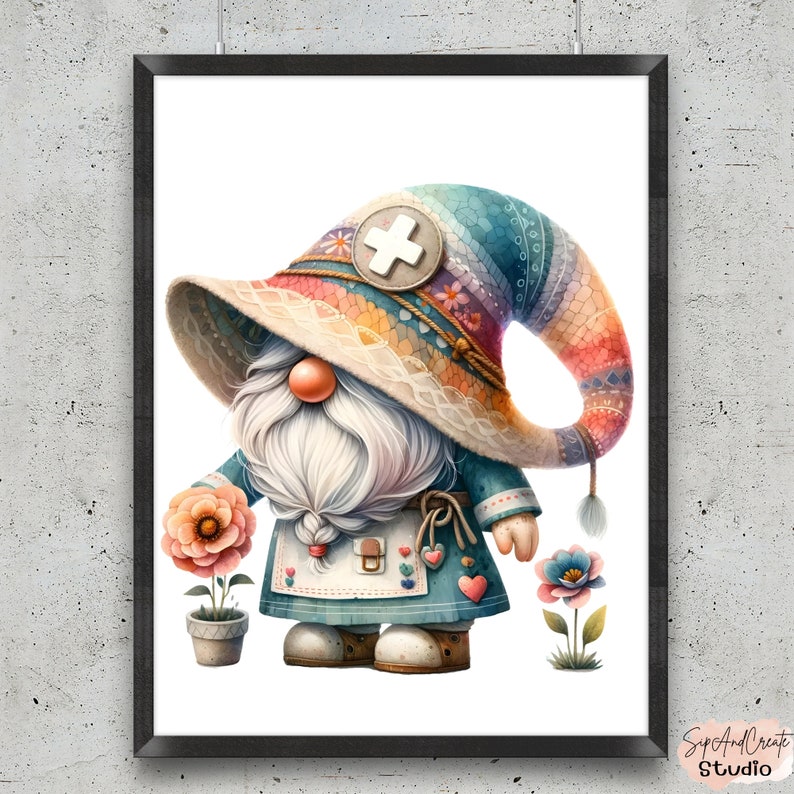 Nurse Gnome Watercolor Clipart: Gnome Doctor PNG, Nursing Nursery Art ...