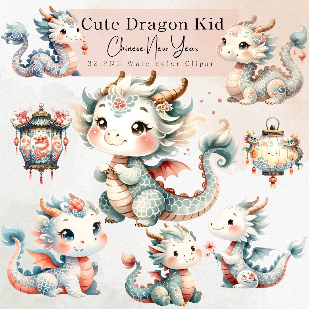 Cute Dragon Clipart, Dragon Kids, Dragon Watercolor Clipart, Lion Dance ...