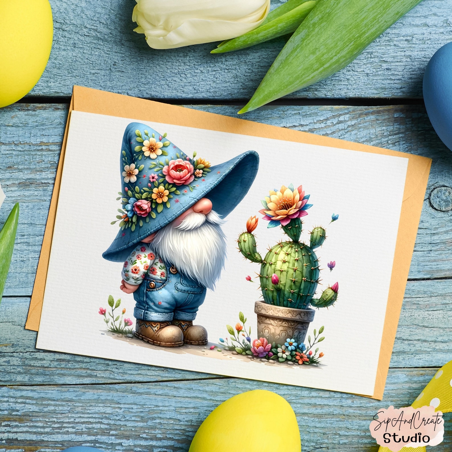 Cactus Gnome Watercolor Clipart: Garden Art PNG for Crafts Decor ...