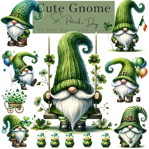 St Patricks Day Gnomes Clipart, Cute Shamrock Clipart, Watercolor ...