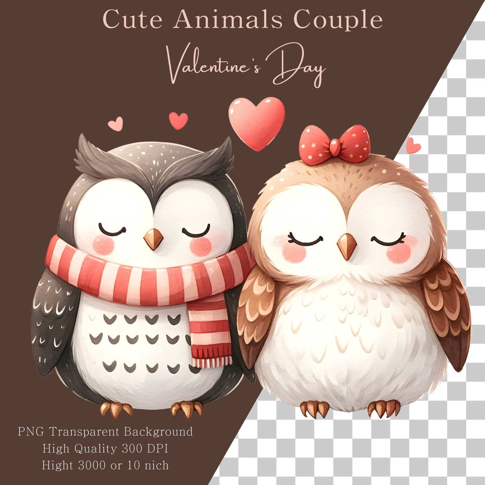 Cute Animals Valentine, Animal Watercolor Clipart, Animal Couple ...