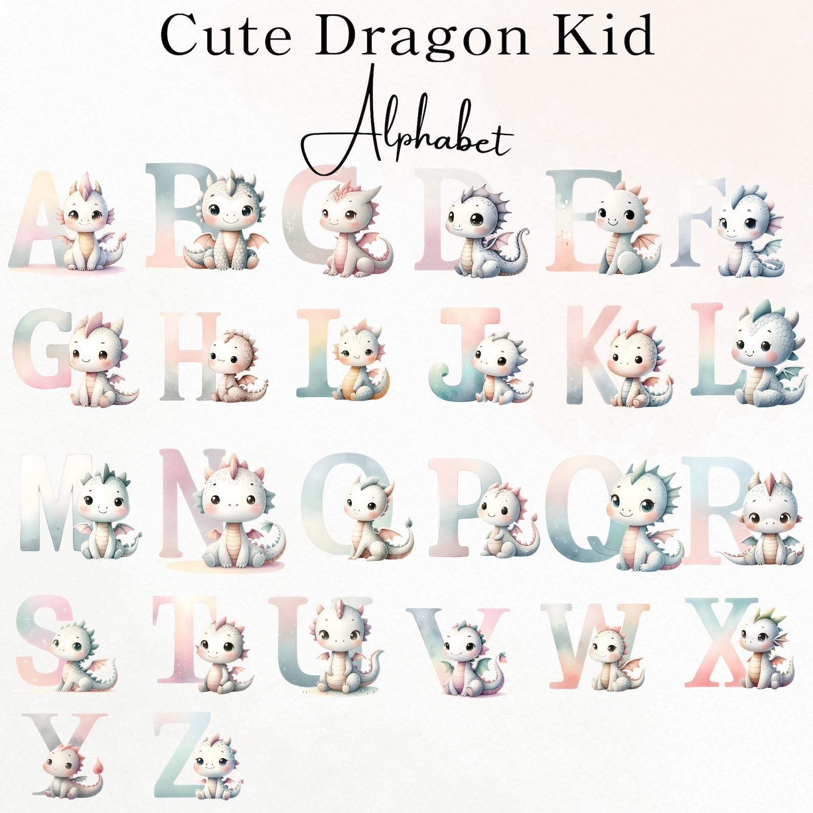 Dragon Alphabet and Numbers Clipart, Cute Dragon Clipart, Dragon ...