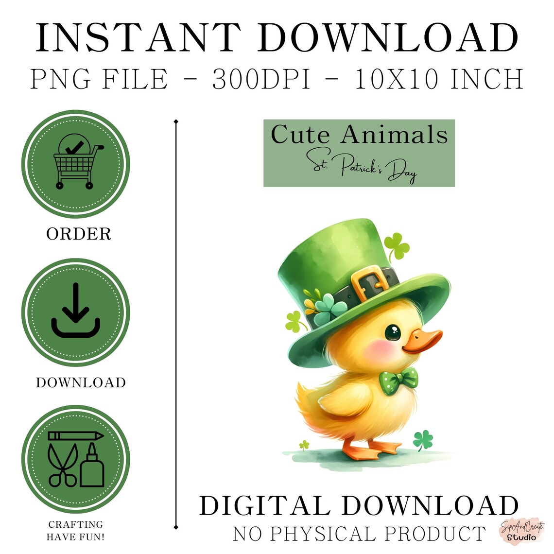 St Patricks Day Animal Clipart, Cute Shamrock Clipart, Watercolor ...