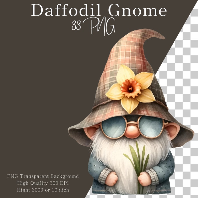 Daffodil Gnome Watercolor Clipart, Spring Flora, Digital Download, Cute Garden Gnome Clipart for ...