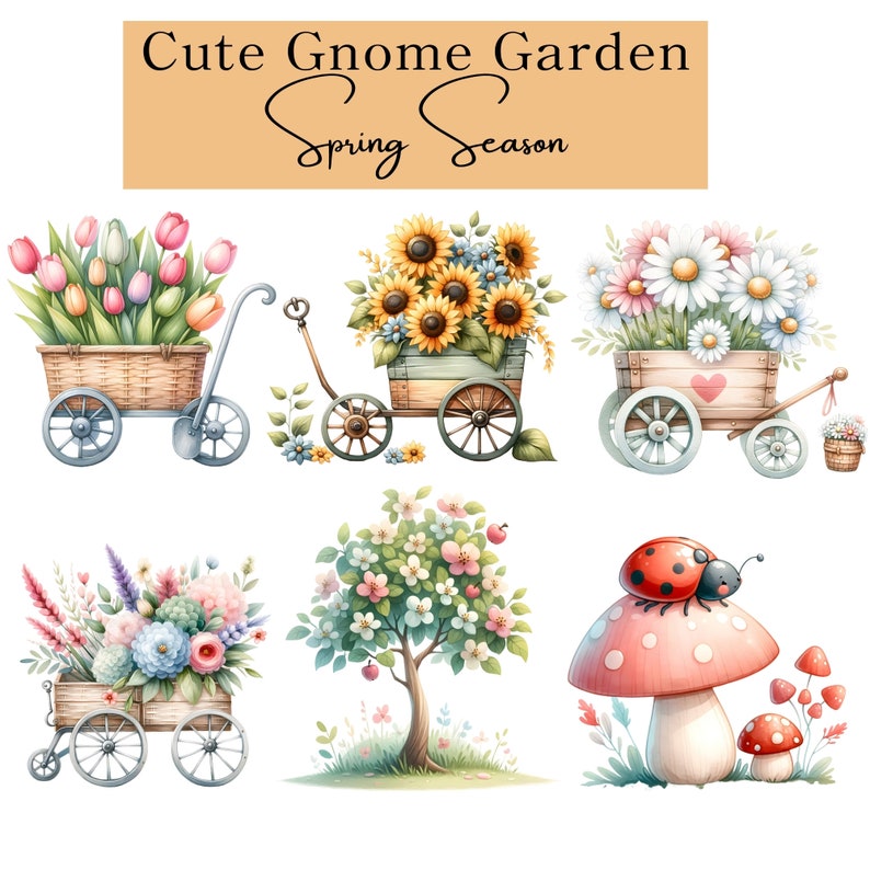 Garden Gnome Watercolor Clipart, Cute Gnomes Digital Art, Printable ...