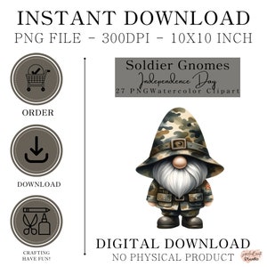 Patriotic Soldier Gnome Graphics, 4th of July Gnome Clipart, Watercolor ...