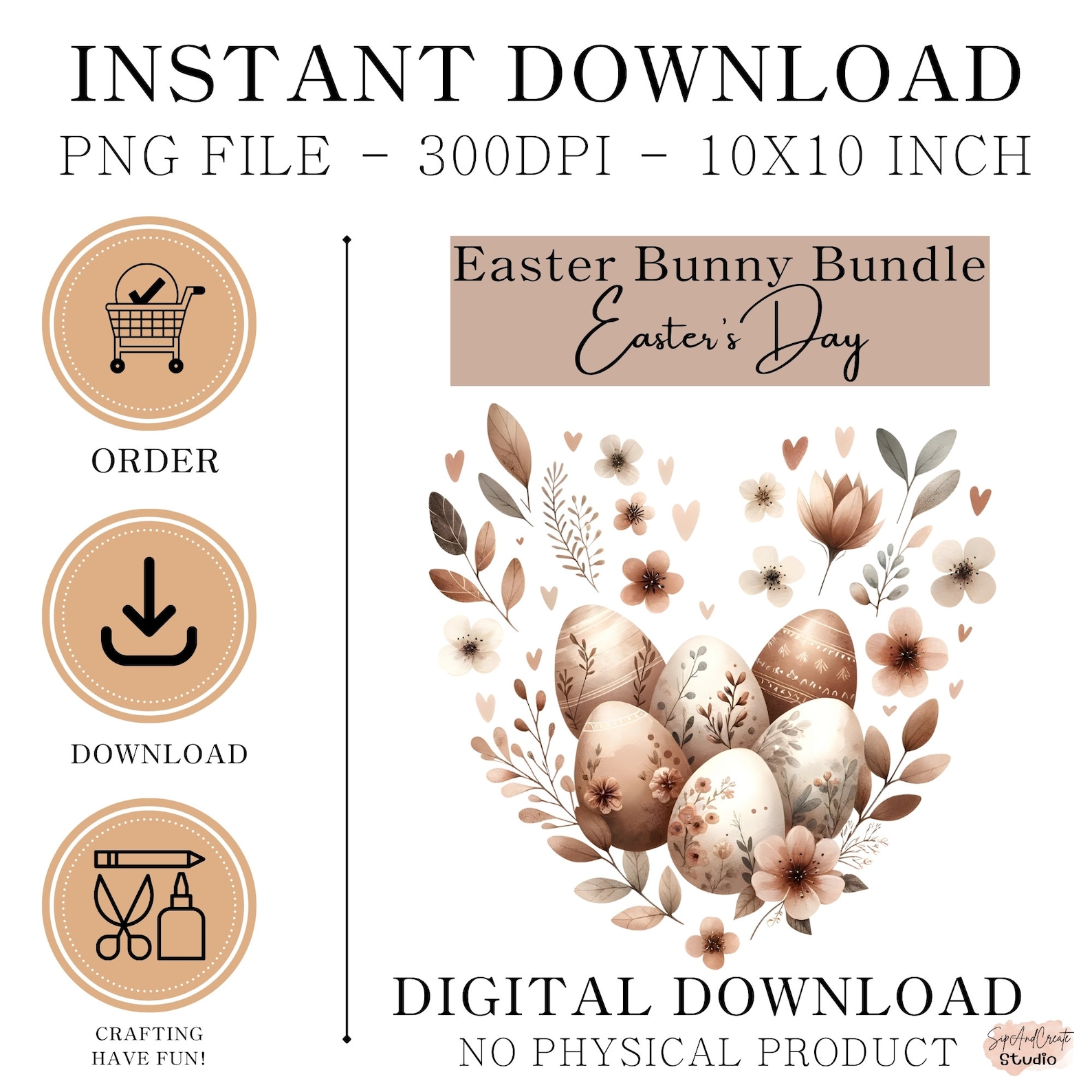 Boho Easter Bunny Clipart Bundle, Watercolor Rabbit & Floral Elements ...