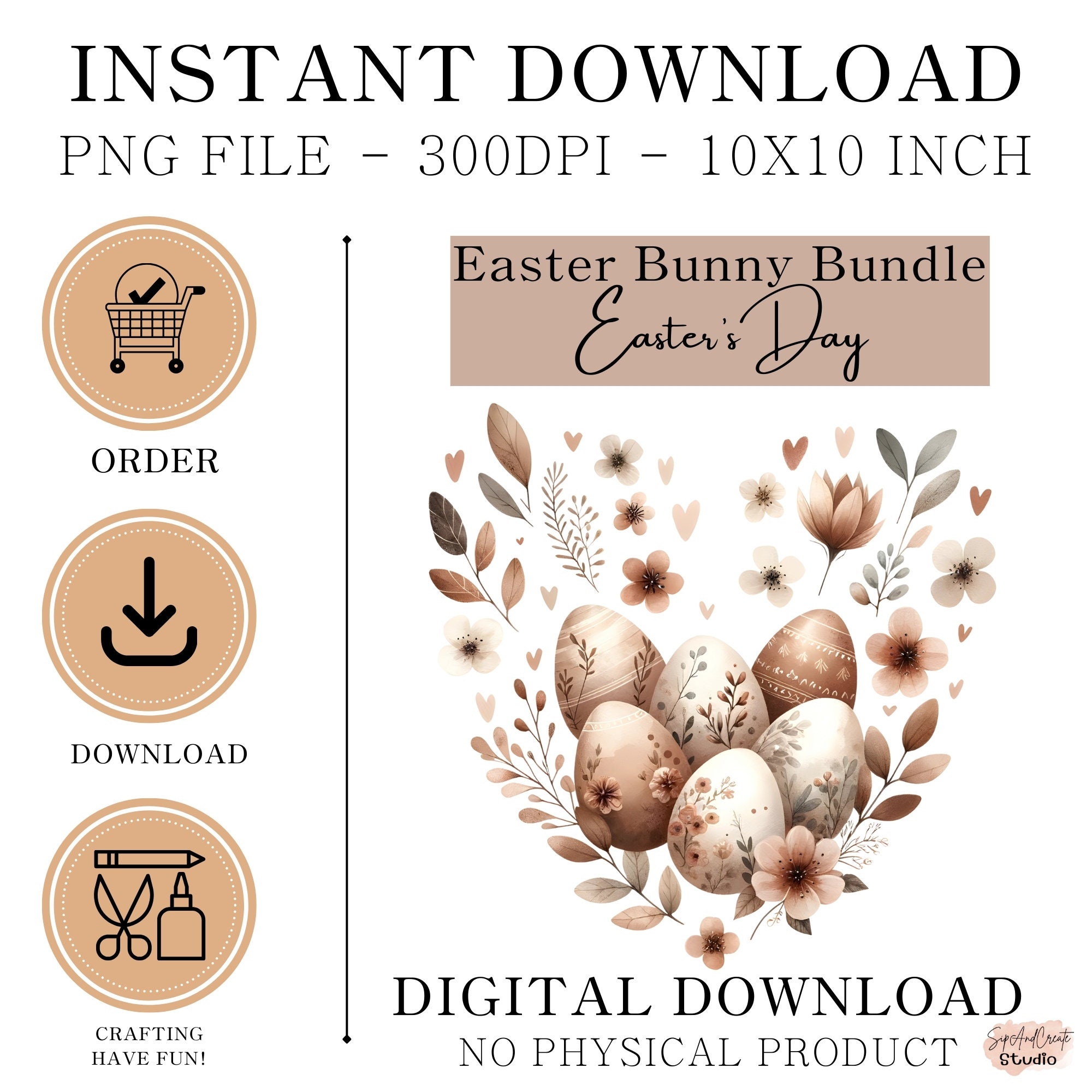 Boho Easter Bunny Clipart Bundle, Watercolor Rabbit & Floral Elements ...