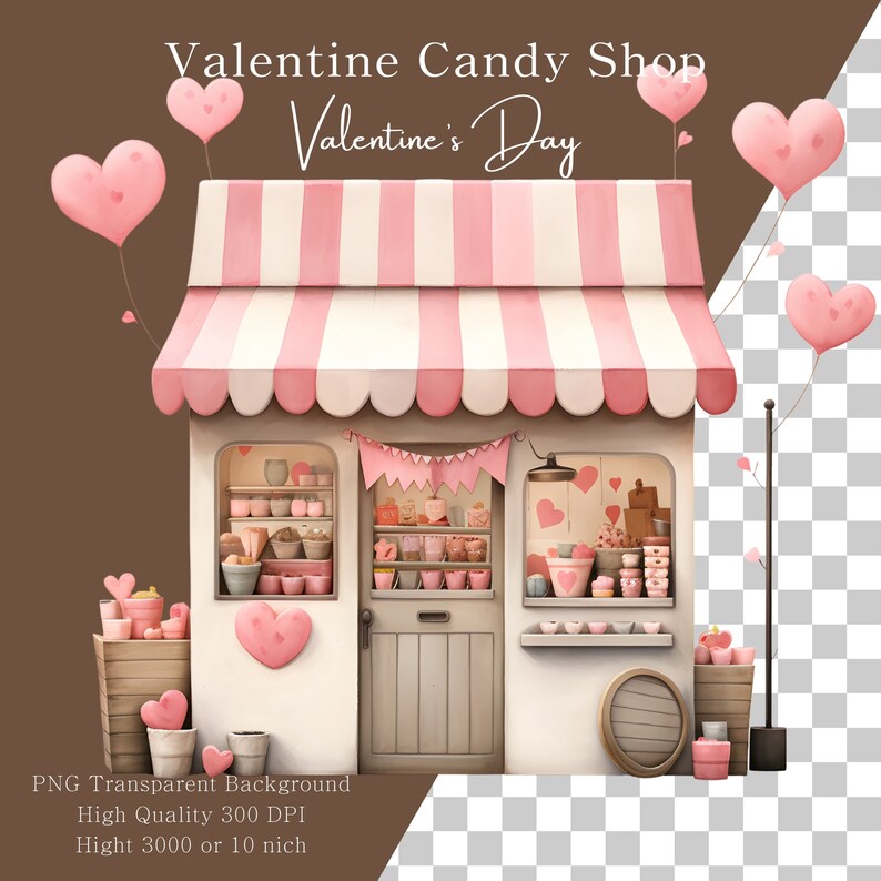 Valentine Shop Clipart, Valentine Candy PNG, Teddy Bear Love PNG, Heart ...