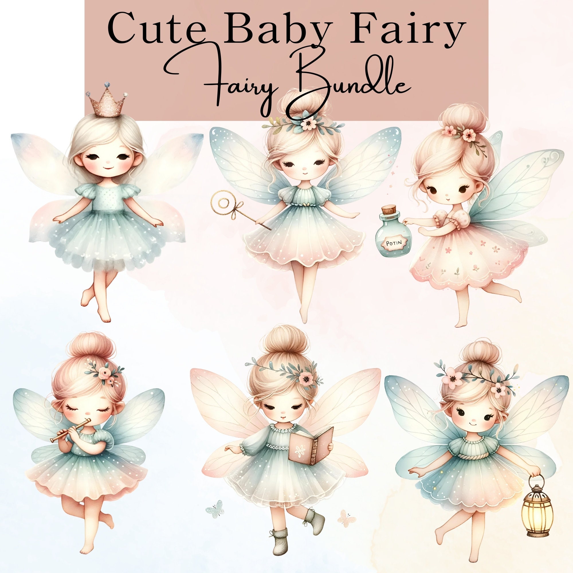 Cute Baby Fairy Clipart, Adorable Fairy House, Watercolor Fairy Digital ...