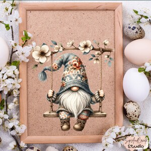Boho Gnome Garden Clipart, Spring Watercolor Digital Download, Floral ...