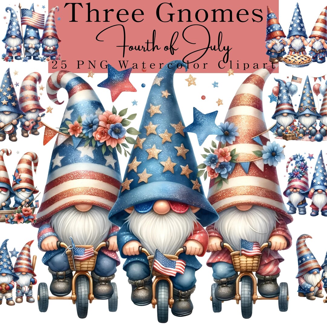 Fourth of July Gnome Clipart, Patriotic Watercolor Gnomes Digital ...