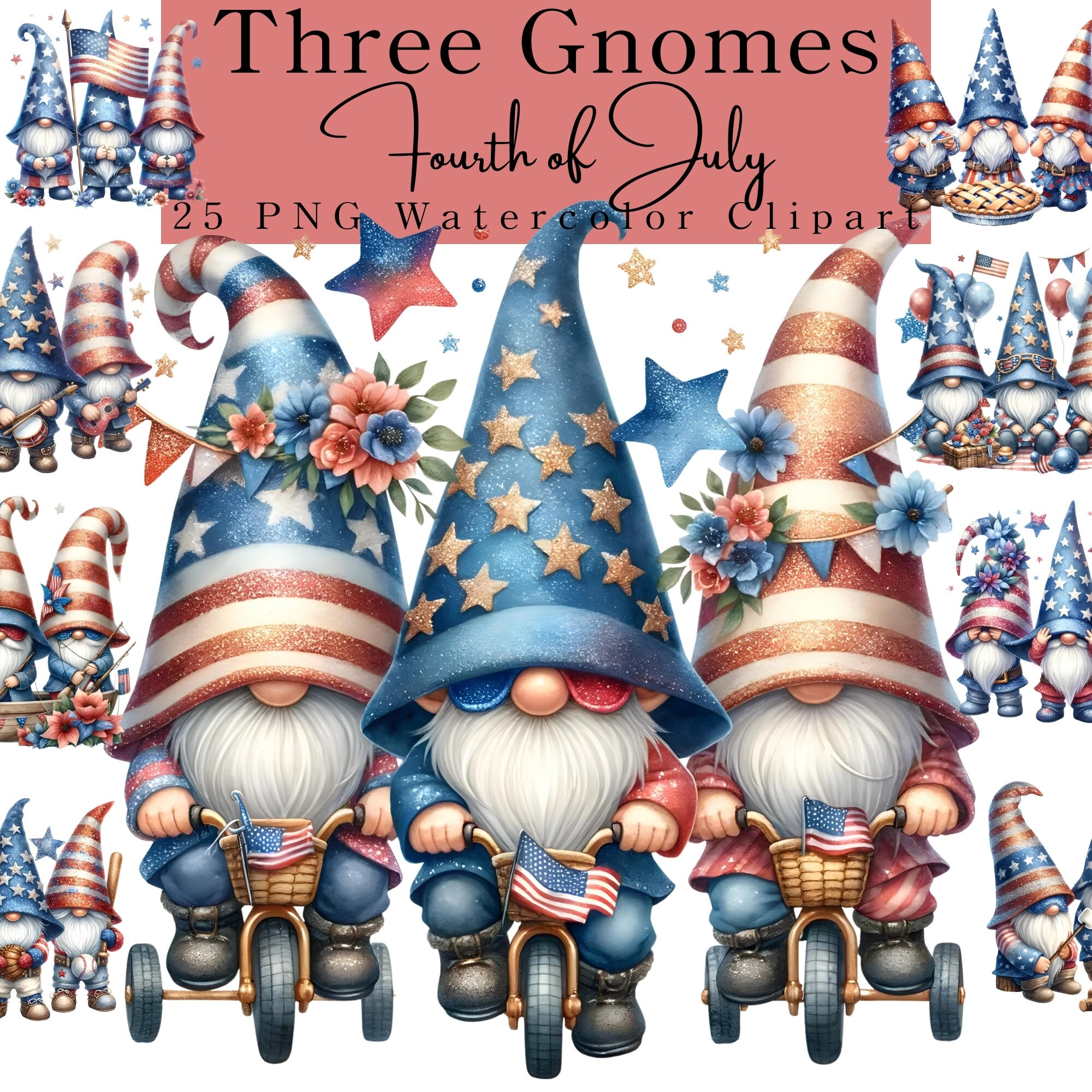Fourth of July Gnome Clipart, Patriotic Watercolor Gnomes Digital ...