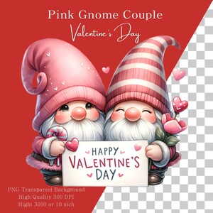 Pink Gnome Valentine, Cute Gnome Clipart, Gnome Watercolor Clipart ...