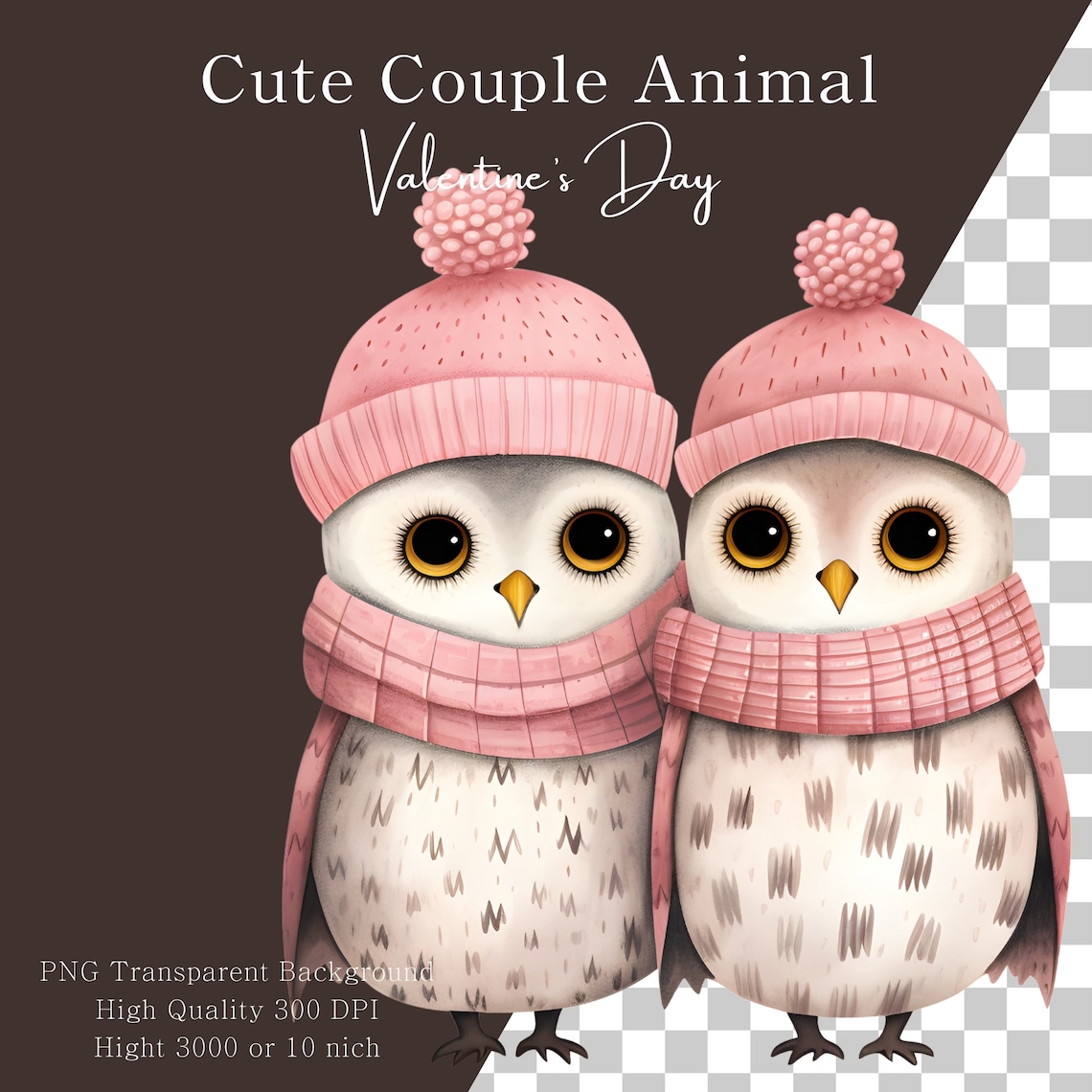 Animal Couple Clipart, Animal Watercolor Clipart, Animal Valentine PNG ...
