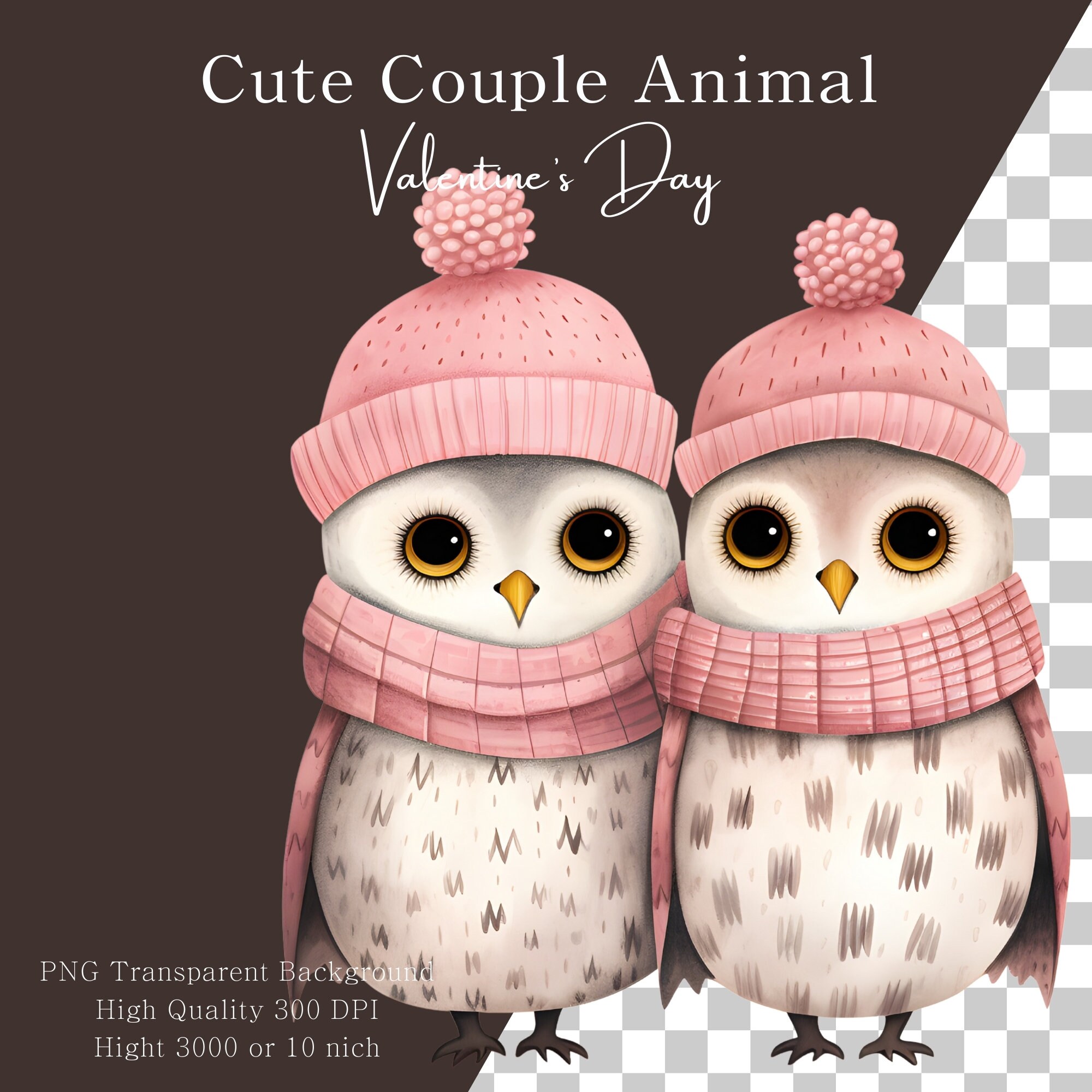 Animal Couple Clipart, Animal Watercolor Clipart, Animal Valentine PNG ...