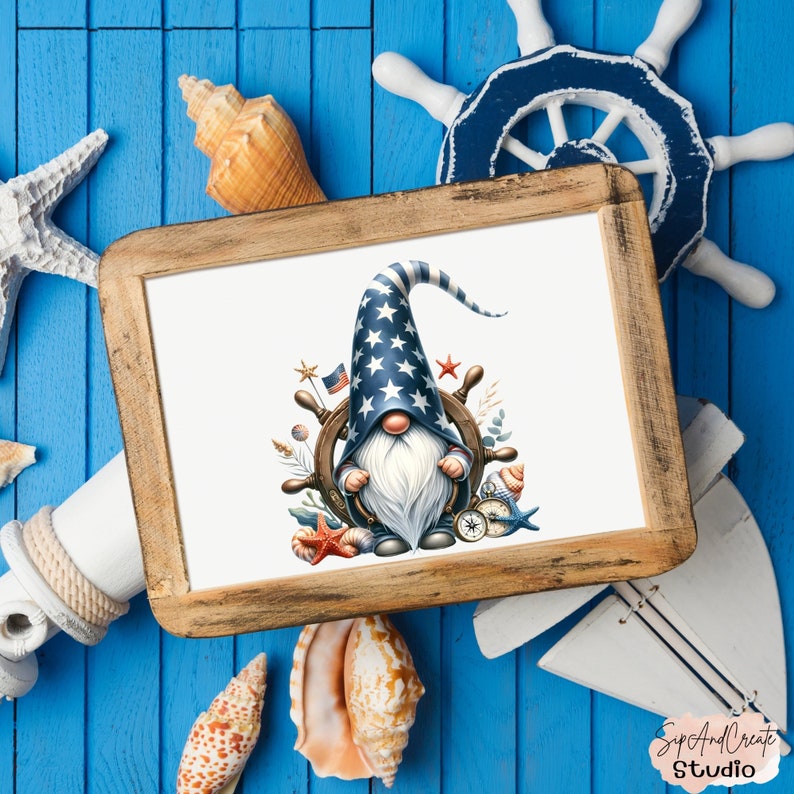 Nautical Gnome Watercolor Clipart, Digital Download, Sea-themed Gnome ...