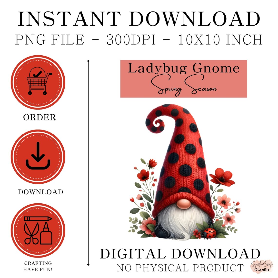 Ladybug Gnome Watercolor Clipart, Ladybug Gnome PNG Bundle, Charming ...