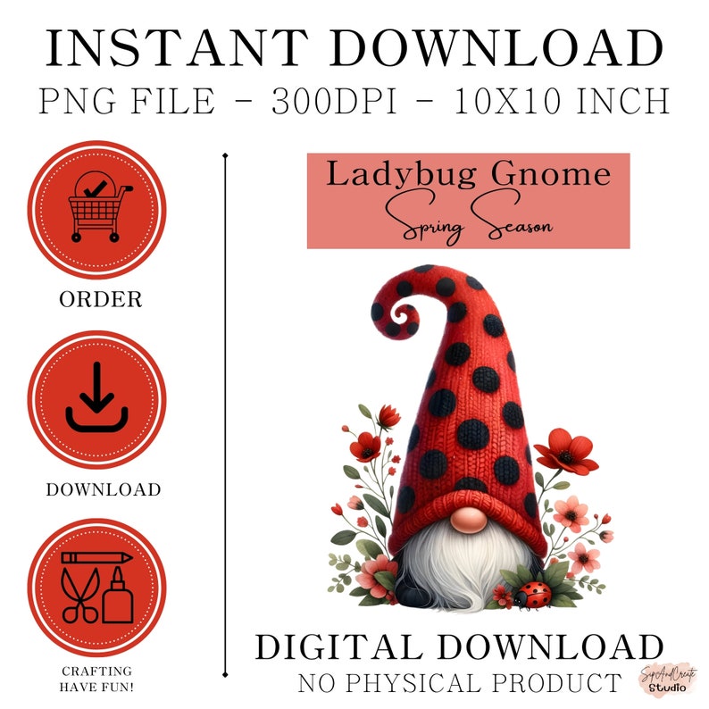 Ladybug Gnome Watercolor Clipart, Ladybug Gnome PNG Bundle, Charming ...