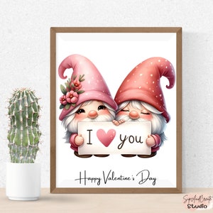 Pink Gnome Valentine, Cute Gnome Clipart, Gnome Watercolor Clipart ...