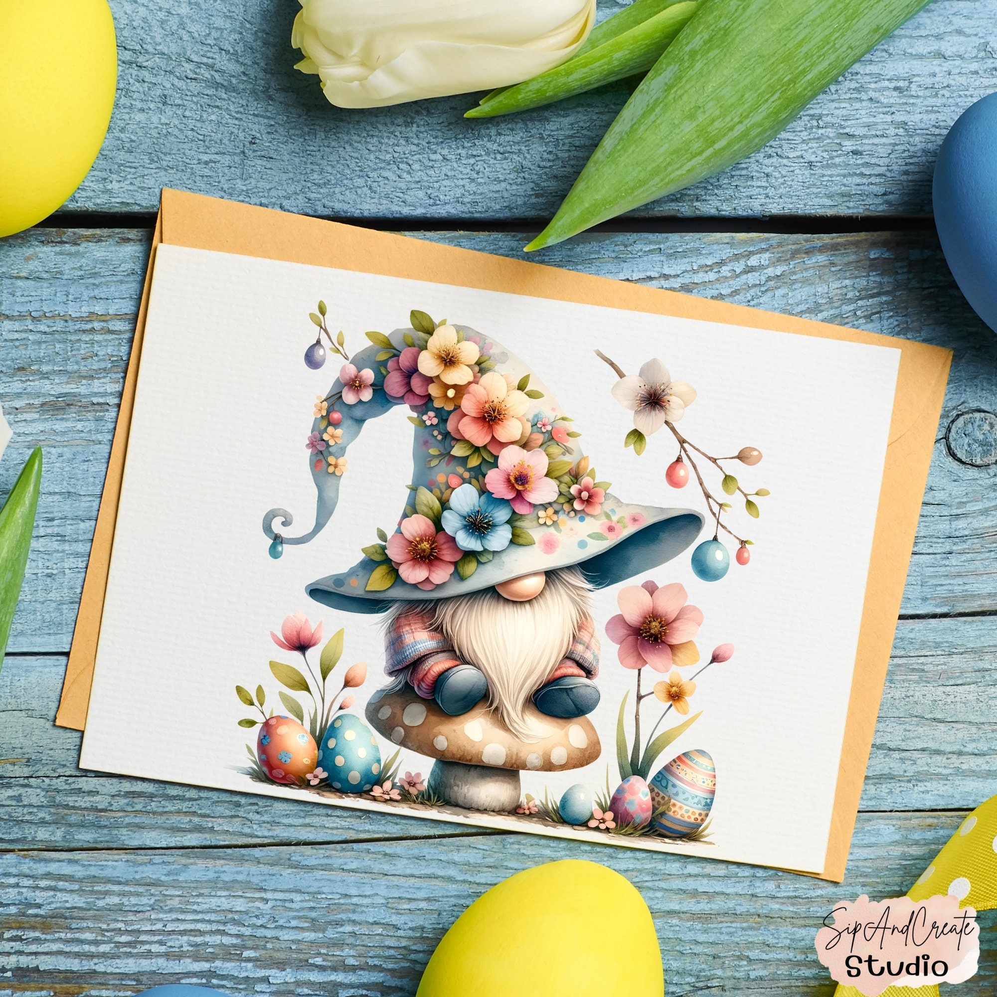 Easter Gnome Clipart Bundle, Watercolor Spring Flower, Digital Download ...