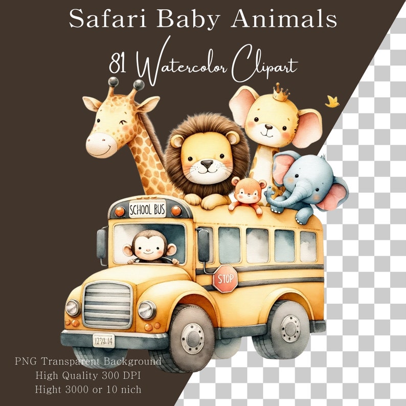 Safari Baby Animals Watercolor Clipart, Jungle Animal Clipart, Cute ...