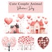Animal Couple Clipart, Animal Watercolor Clipart, Animal Valentine PNG ...