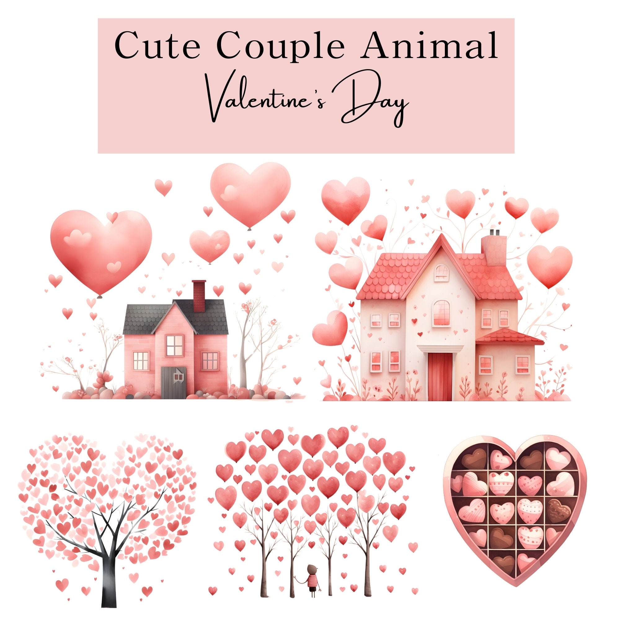 Animal Couple Clipart, Animal Watercolor Clipart, Animal Valentine PNG ...