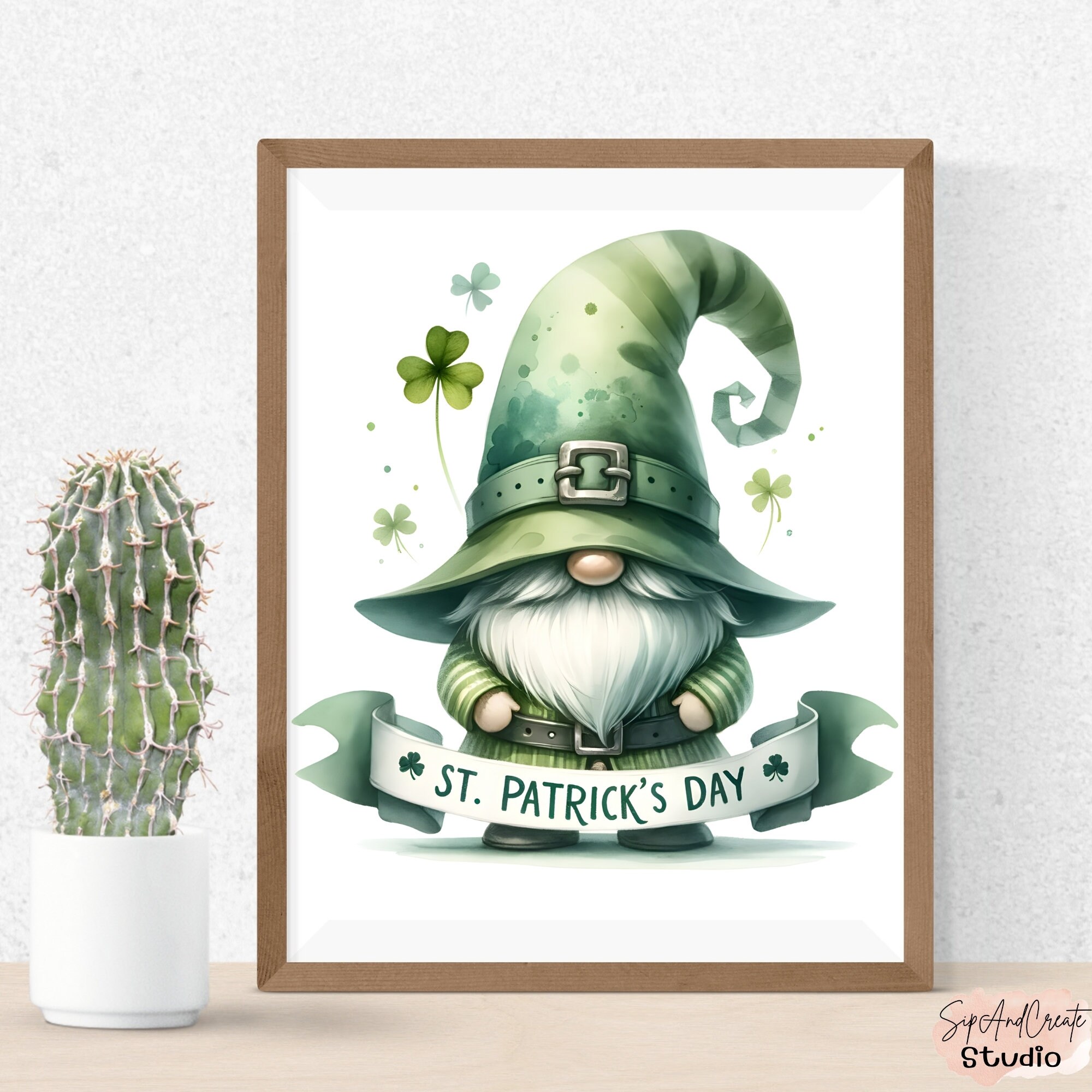 St Patricks Day Gnomes Clipart, Cute Shamrock Clipart, Watercolor ...