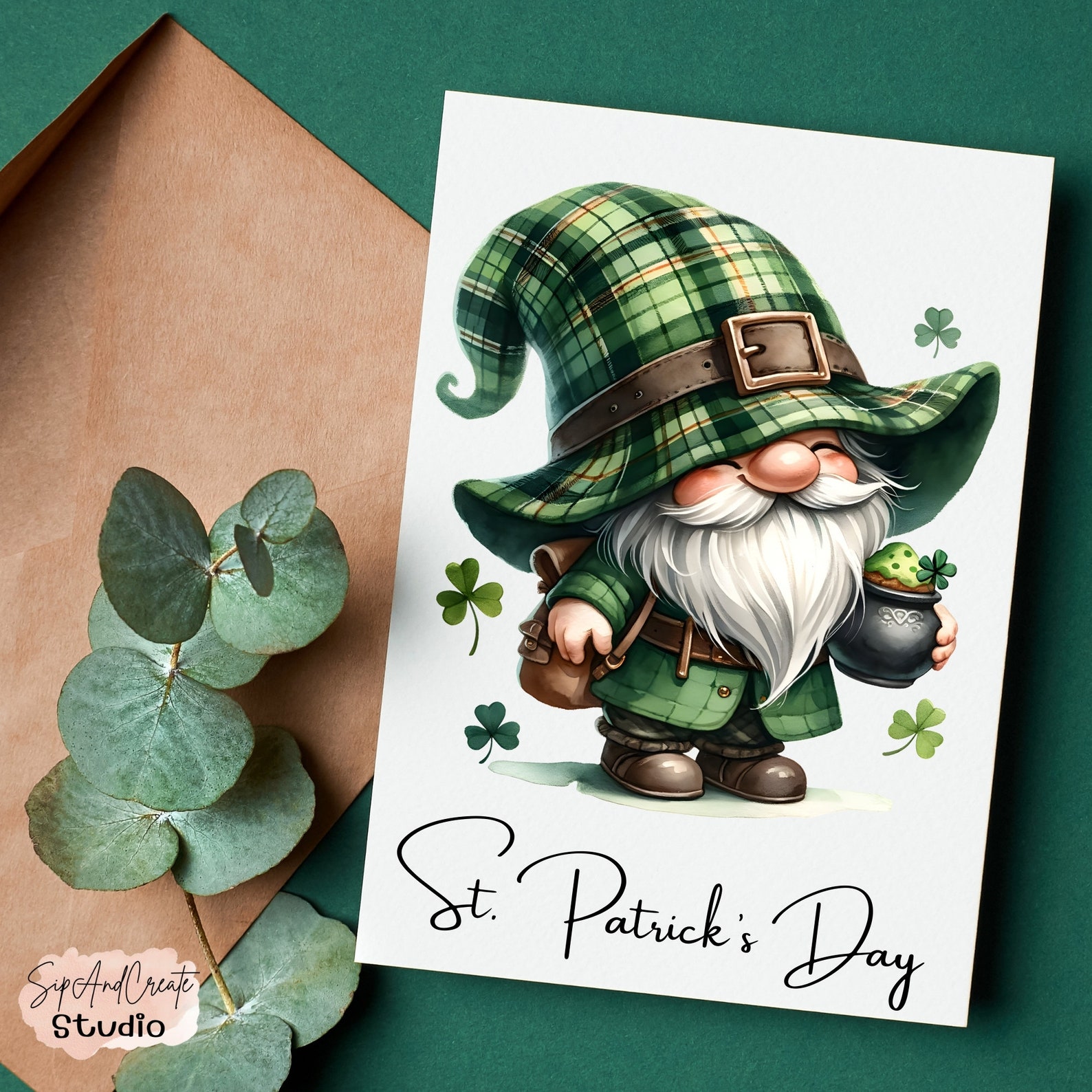St Patricks Day Gnomes Clipart, Cute Shamrock Clipart, Watercolor ...