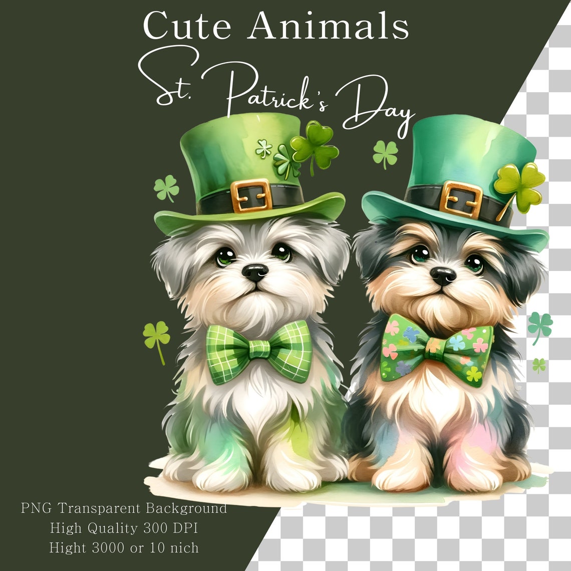 St Patricks Day Animal Clipart, Cute Shamrock Clipart, Watercolor ...