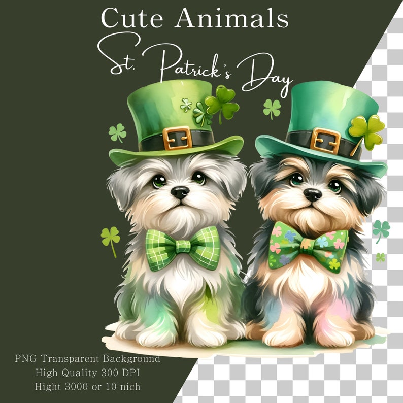 St Patricks Day Animal Clipart, Cute Shamrock Clipart, Watercolor ...