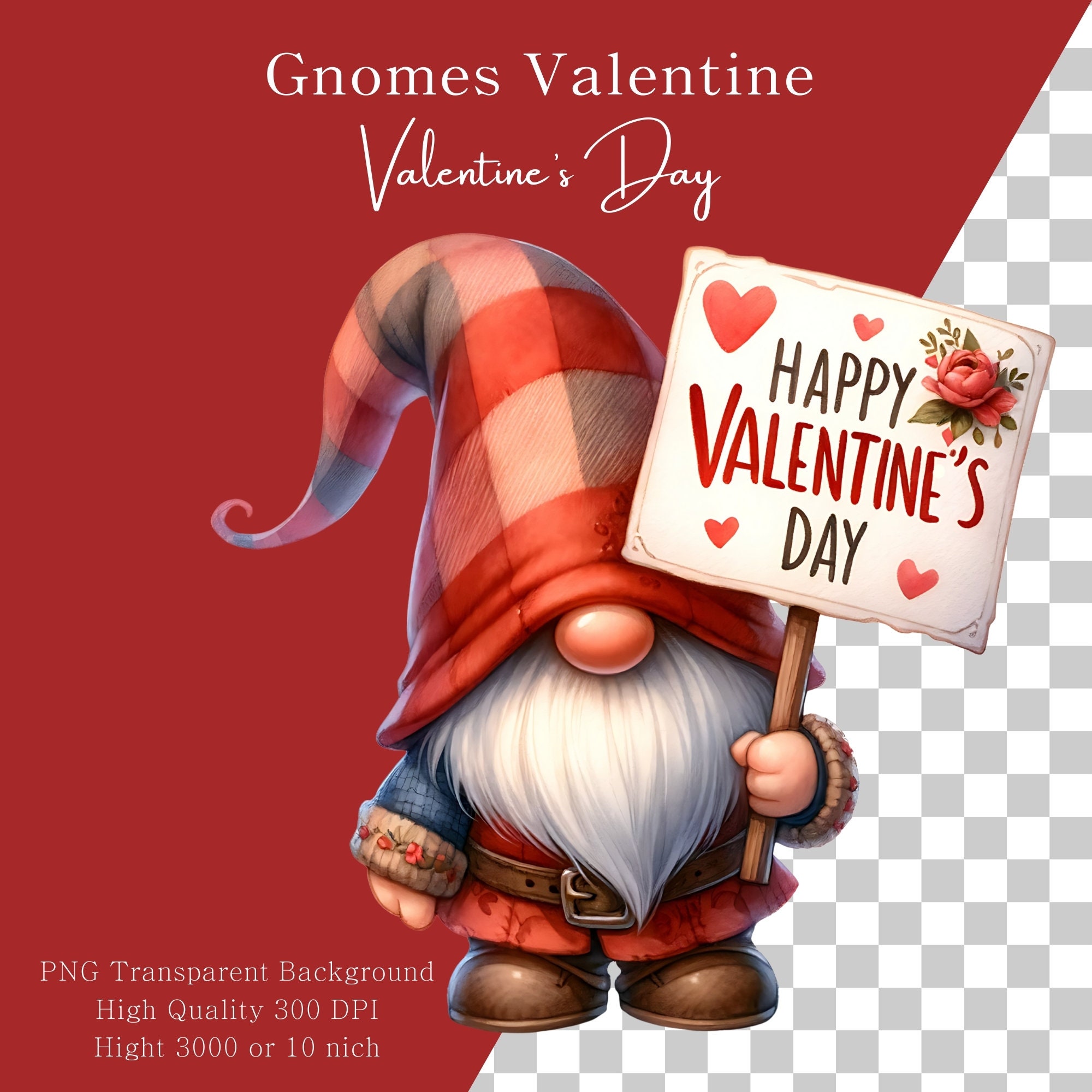 Gnome Valentine, Cute Gnome Clipart, Gnome Watercolor Clipart ...