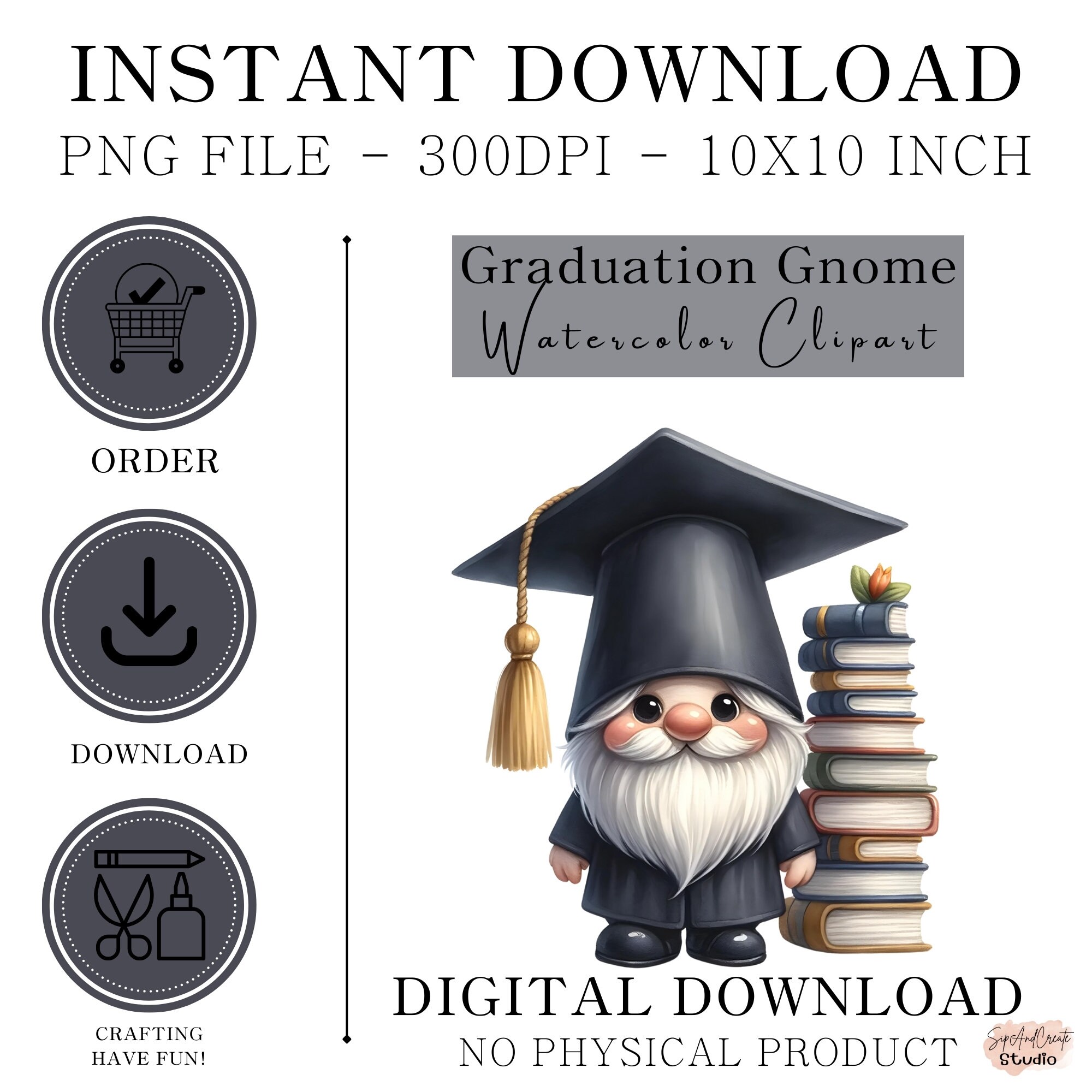 Graduation Gnome Clipart, Watercolor Gnome Digital Download for ...