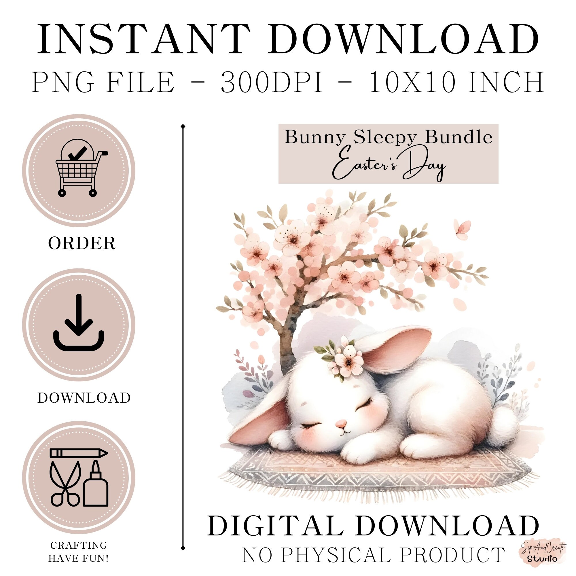 Sleepy Bunny Watercolor Clipart, Bunnies Baby Shower, Easter Day ...