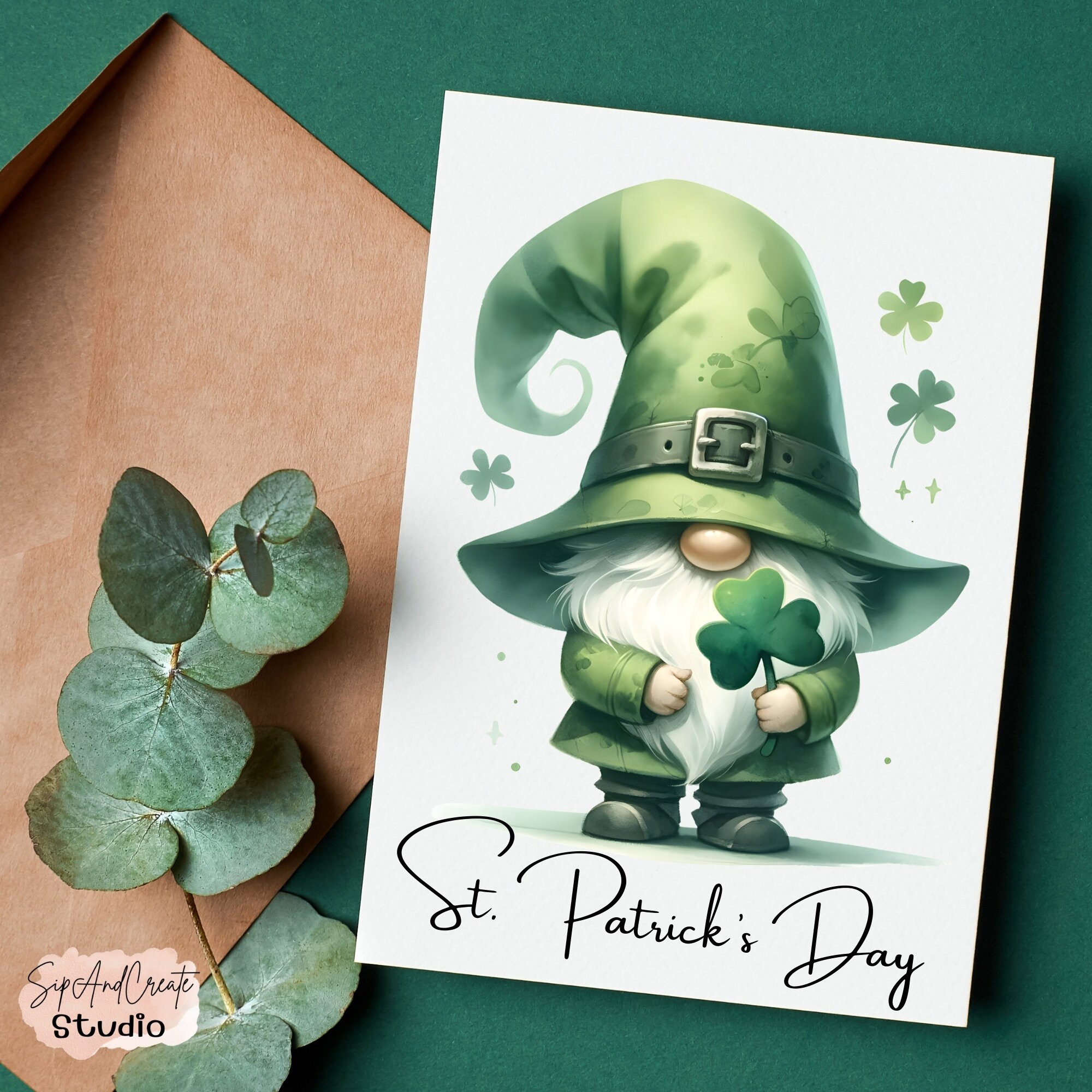 St Patricks Day Gnomes Clipart, Cute Shamrock Clipart, Watercolor ...