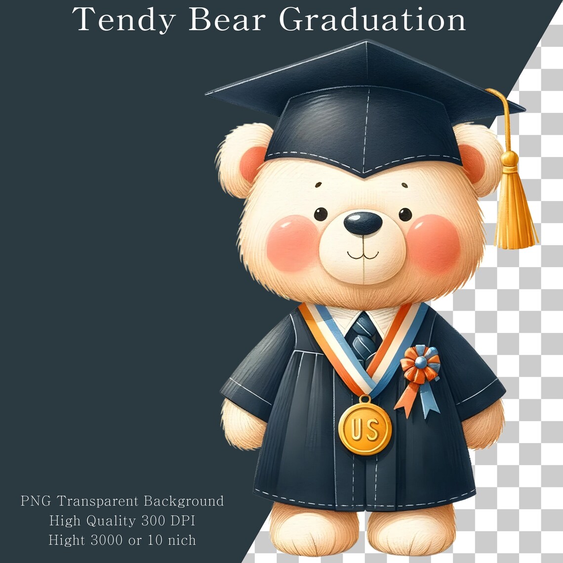 Teddy Bear Graduation Watercolor Clipart, Instant Digital Download ...