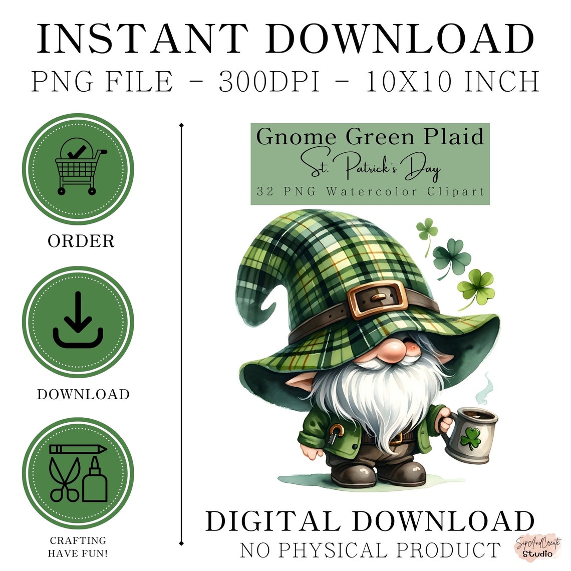 St Patricks Day Gnomes Clipart, Cute Shamrock Clipart, Watercolor ...