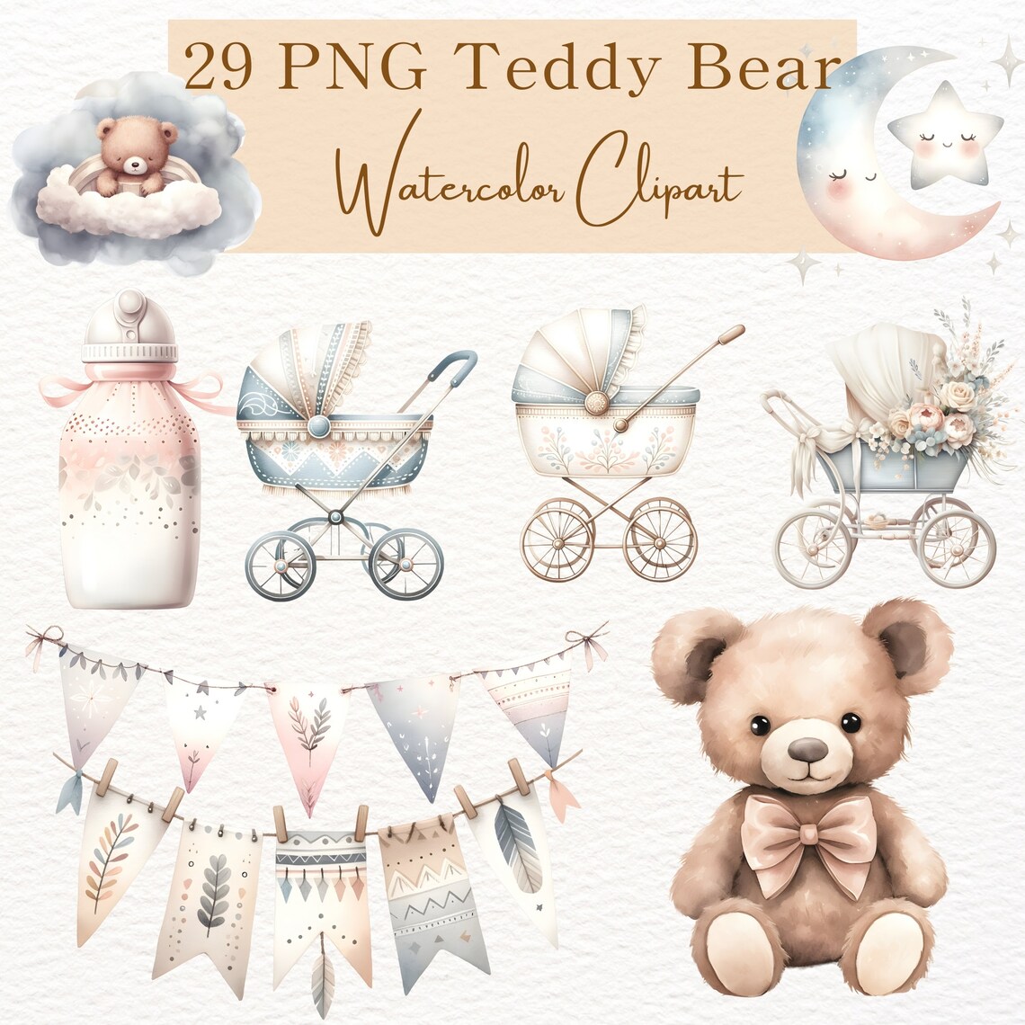Teddy Bear Baby Shower, Teddy Bear Pattern, Baby Shower Watercolor ...