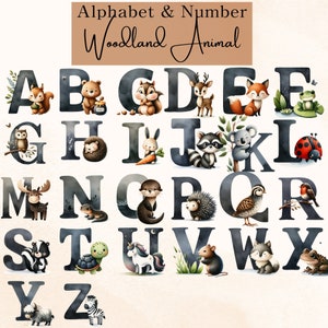 Woodland Animals Alphabet & Number Clipart - Digital Download ...