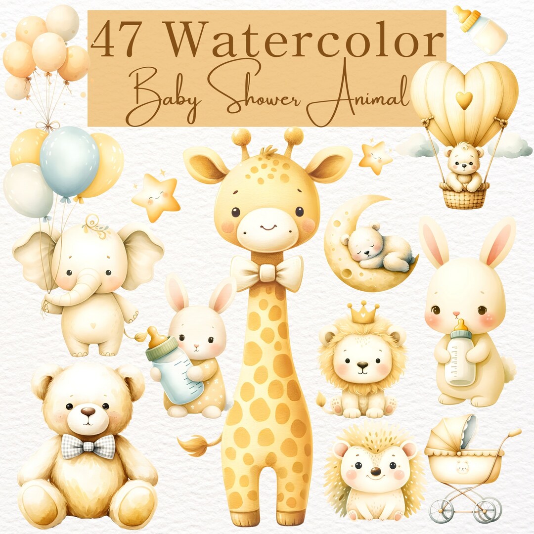 Baby Shower Watercolor Clipart, Baby Milestone PNG, Elephant Baby ...