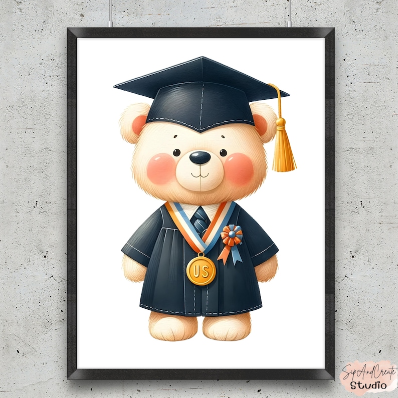 Teddy Bear Graduation Watercolor Clipart, Instant Digital Download ...